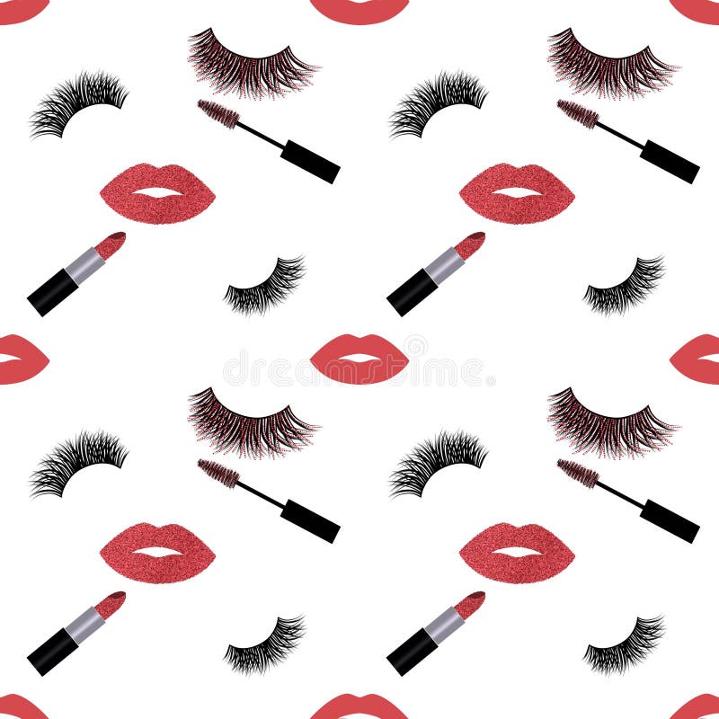 Lashes and Mascara Seamless Vector Pattern with Glitter Effect Stock ...