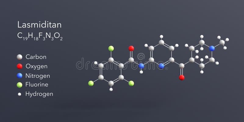 Lasmiditan Molecule 3d Rendering, Flat Molecular Structure with ...