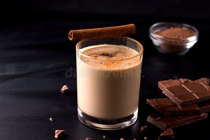 Lassi Chocolate Drink on a Black Background. Stock Image - Image of ...