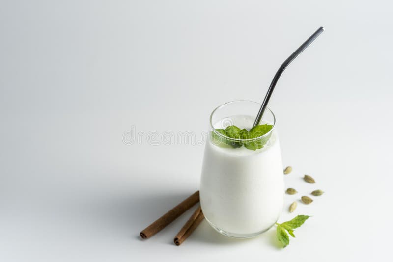 Lassi, Lassie - Indian Yogurt Drink with Spice on Dark Background Stock ...