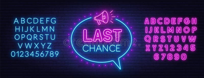 Last Chance Neon Sign on Brick Wall Background. Stock Vector ...