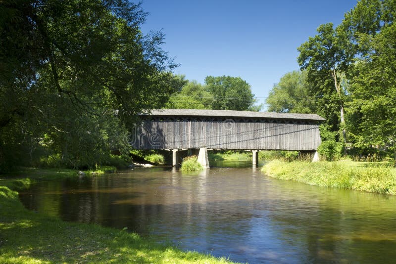 Bennington Covered Bridge and Waterfall Stock Image - Image of ...