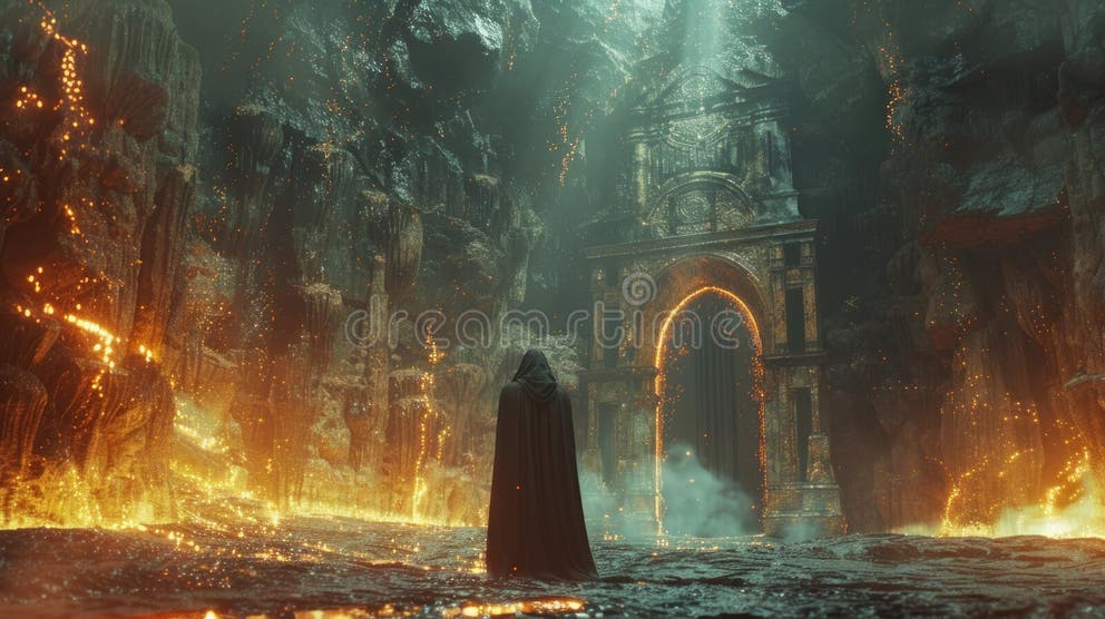 The Last Dragon Keeper Stands in a Mystical Cavern Lit by Dragon Fire ...