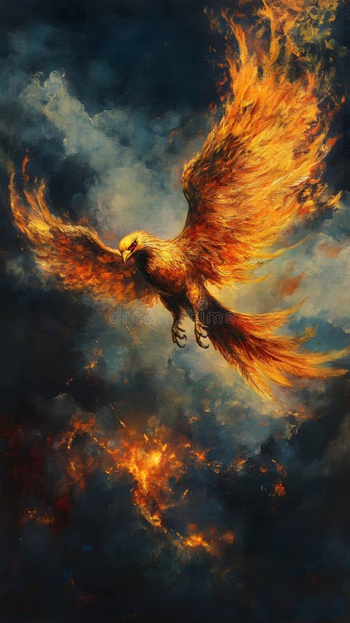 The Last Flight of the Fire Phoenix Oil Painting Stock Illustration ...