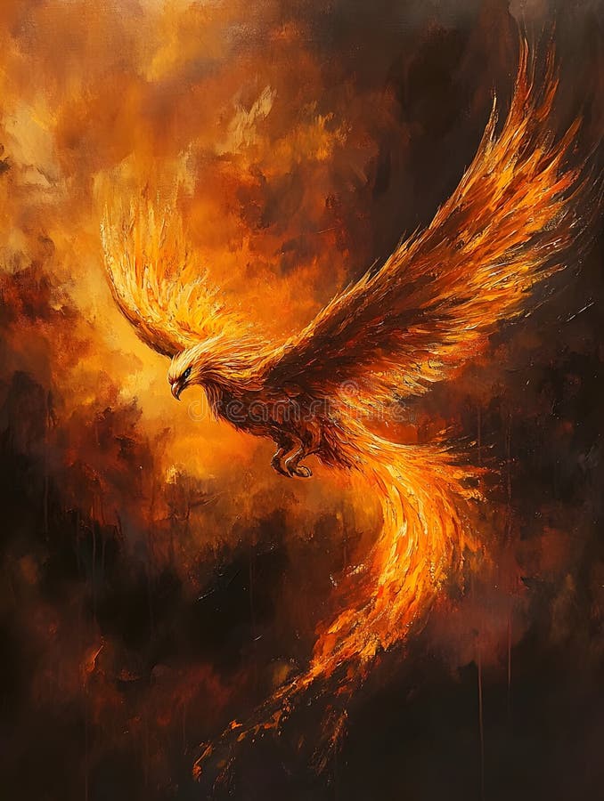 The Last Flight of the Fire Phoenix Oil Painting Stock Illustration ...