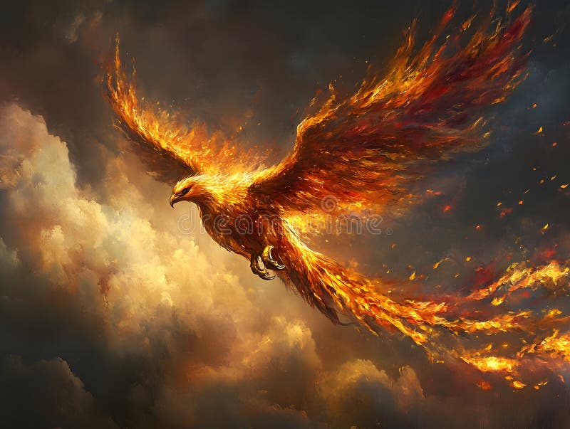 The Last Flight of the Fire Phoenix Oil Painting Stock Illustration ...