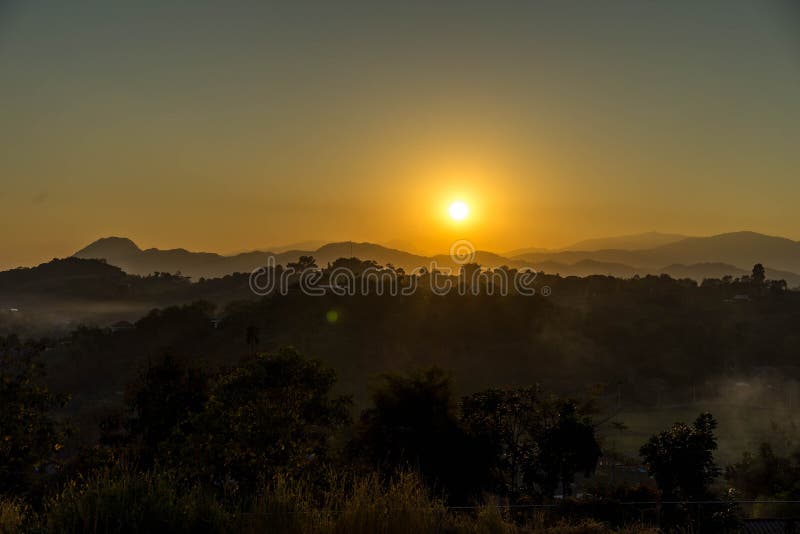 Last Light of the Sun is Falling on the Mountain in the Evening. Stock ...