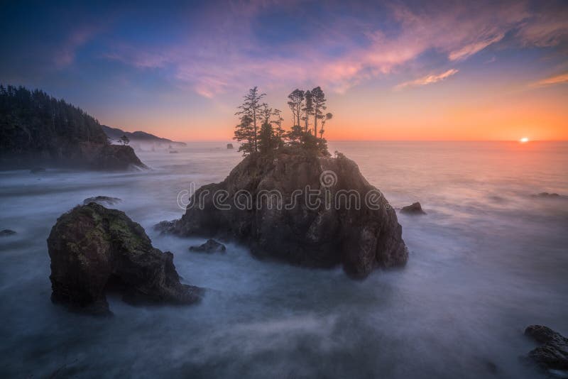 The Last Minute Sunset and Soft Ocean of Oregon Coast Stock Photo ...