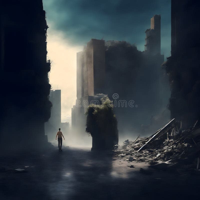 The Last People on Earth, Standing Alone in the Vast Dark Cloudy Sky ...