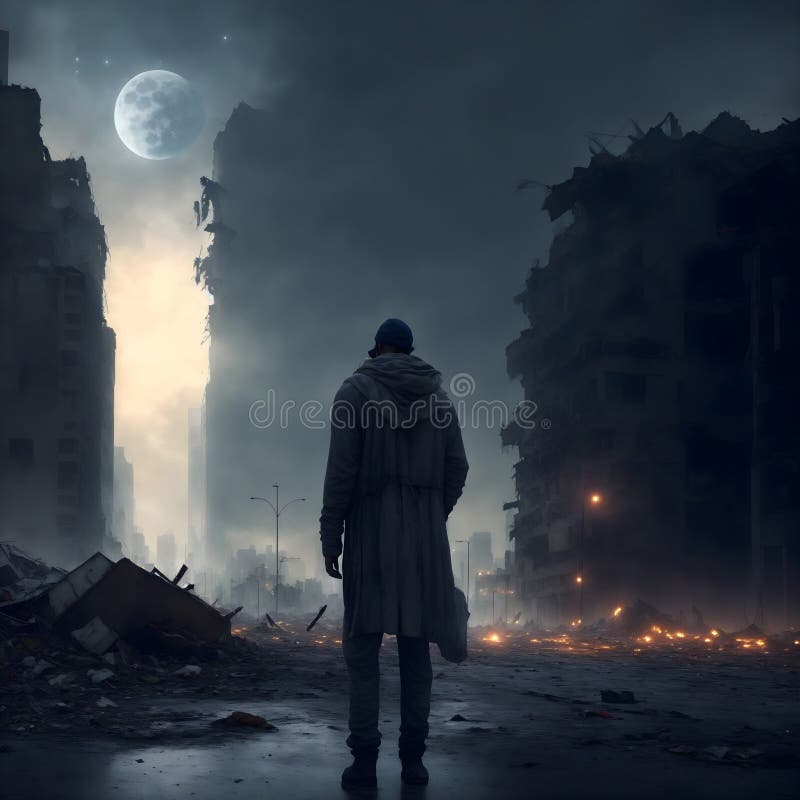 The Last People on Earth, Standing Alone in the Vast Dark Cloudy Sky ...