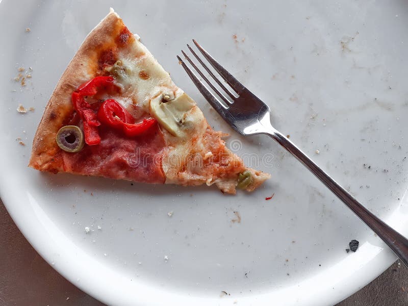 The Last Piece of Pizza in the Plate Stock Photo - Image of dinner ...