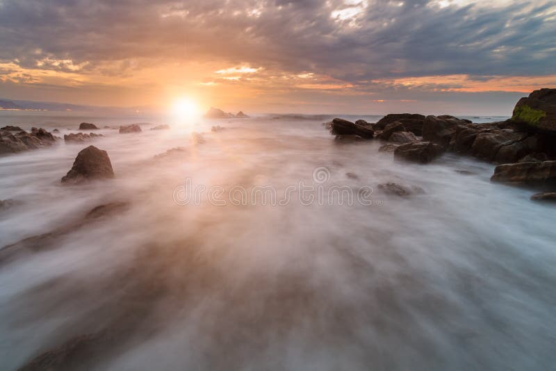 Last Rays of Light on Barrika Beach Stock Photo - Image of horizon ...