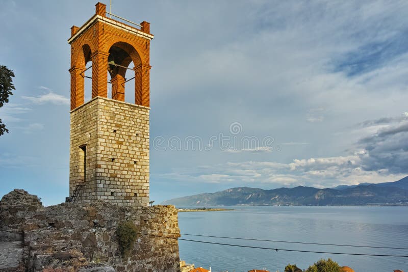 Last Rays of Sun Over Clock Tower in Nafpaktos Town, Greece Stock Photo ...