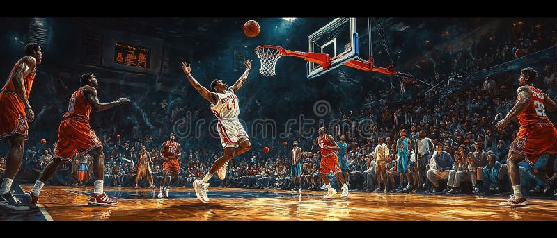 Last-Second Slam Dunk Action Scene Stock Illustration - Illustration of ...