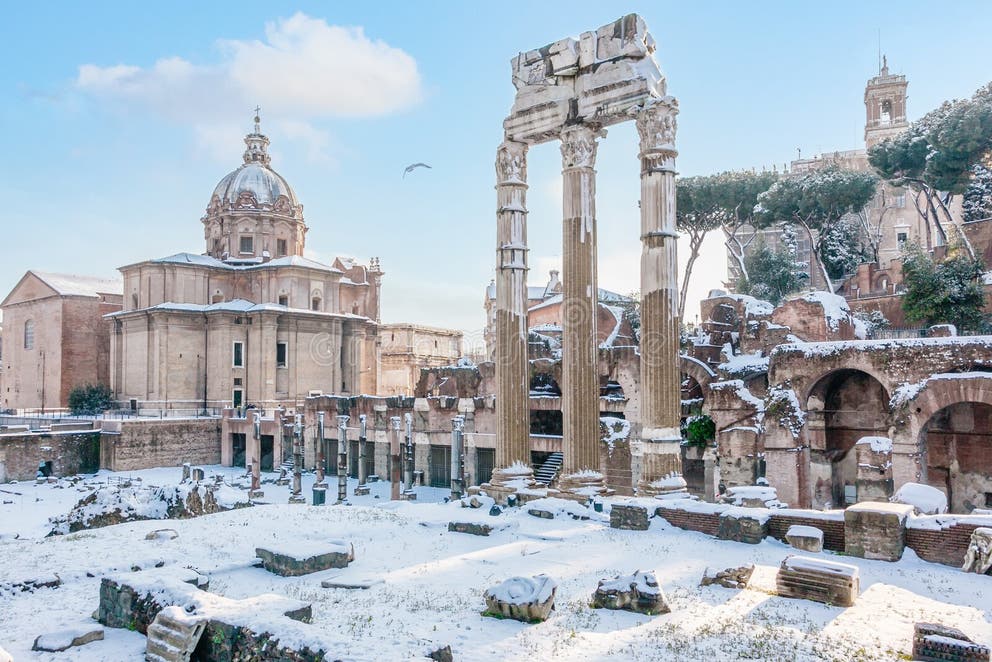 Snow on the center of Rome stock image. Image of huge - 269257993
