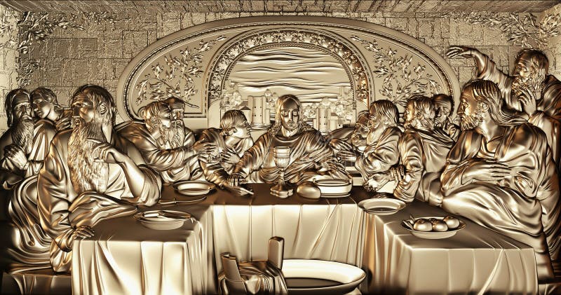 The Last Supper Sculpture with Gold Texture Stock Illustration ...