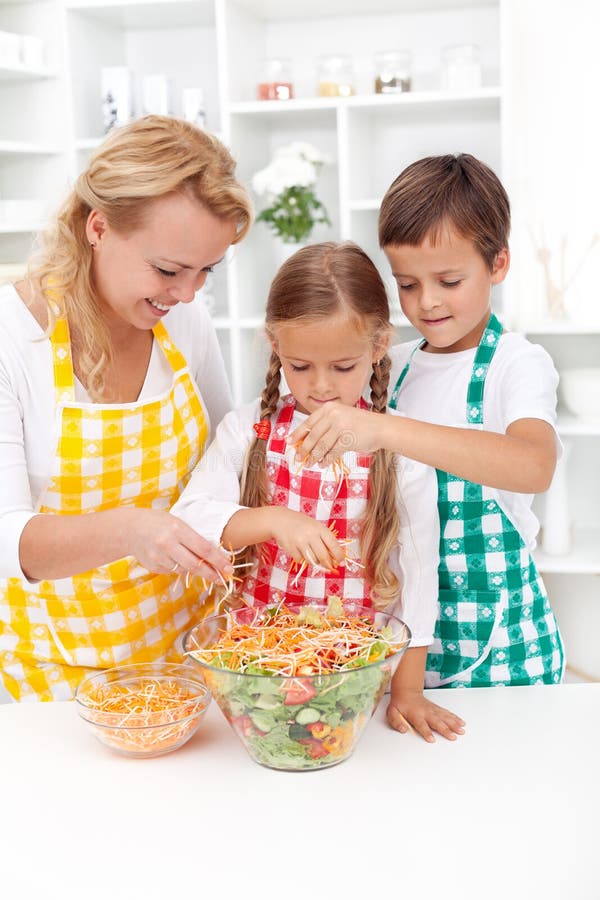 The Last Touch on a Healthy Salad Stock Photo - Image of cute, child ...