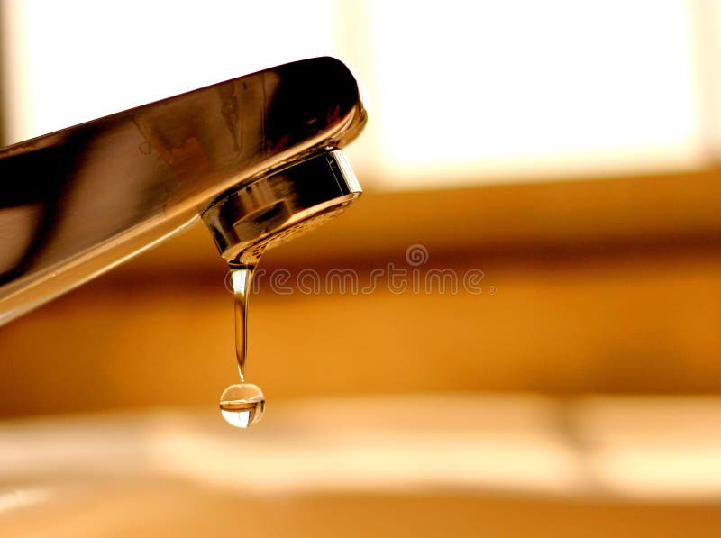 Last water drop from tap stock image. Image of gravity - 57129243
