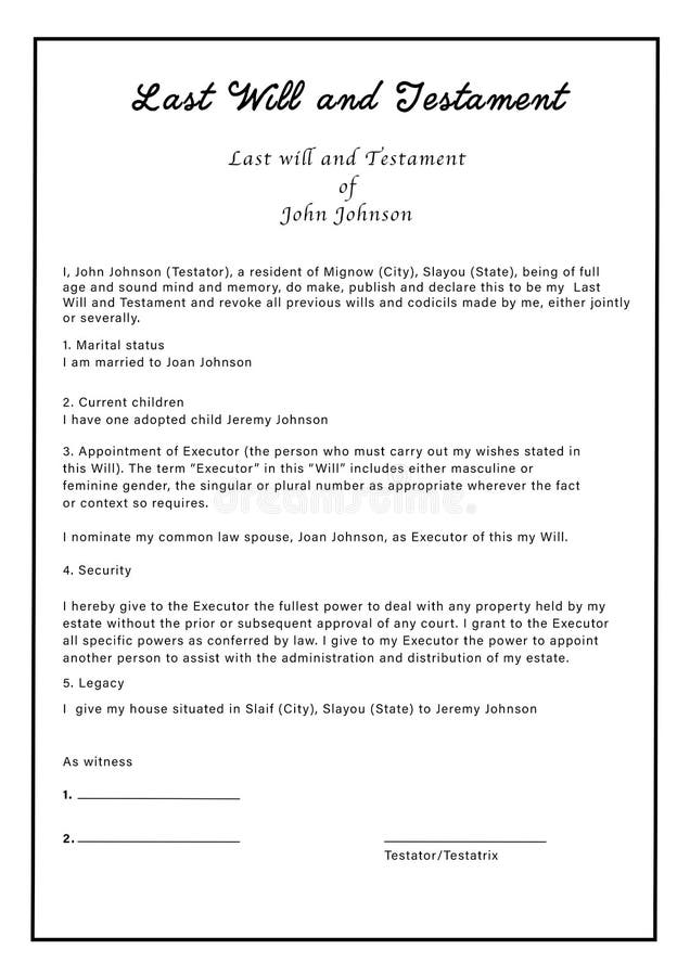Last Will and Testament on White Paper, Illustration Stock Illustration ...