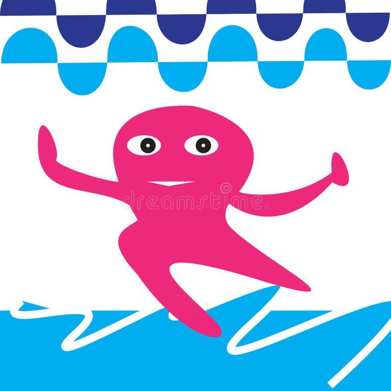 Female Octopus Character Dancing on the Waves of Sea Water Happily ...