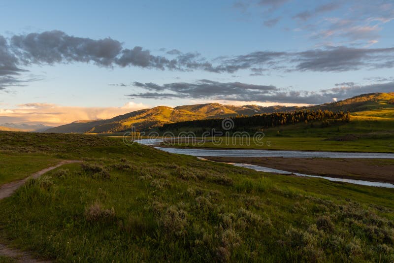 Late Afternoon Light Falls Over Lamar River and Valley Stock Image ...