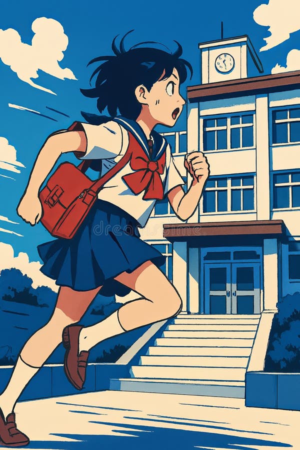 Late Arrival Rush Toward School Building Stock Illustration ...