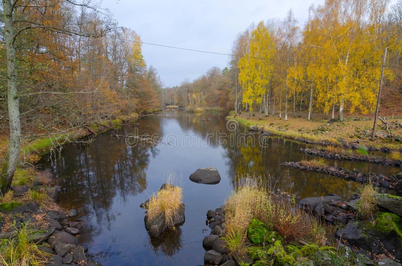 Autumn s Swedish lake stock photo. Image of reflection - 12325116