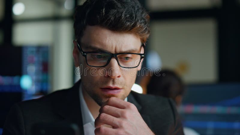 Late Businessman Thinking Problem Solution Closeup. Serious Man Trader ...