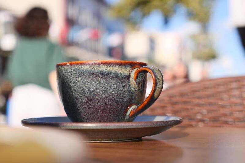 Late Coffee on Cafe Table at Cafe Background Stock Photo - Image of ...