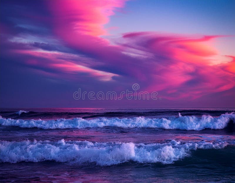 Late Evening Waves with a Pink and Purple Sky Stock Photo - Image of ...