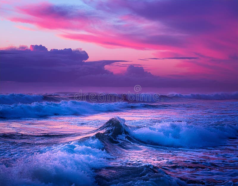 Late Evening Waves with a Pink and Purple Sky Stock Photo - Image of ...