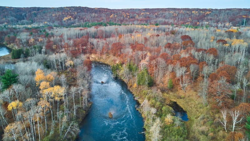 Late Fall Michigan River and Forest from Drone Stock Image - Image of ...