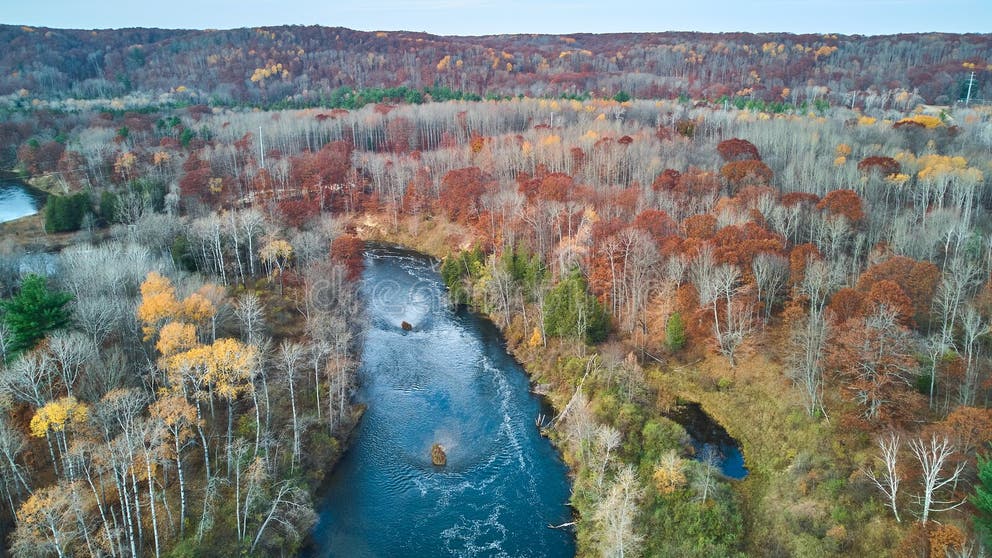 Late Fall Michigan River and Forest from Drone Stock Image - Image of ...