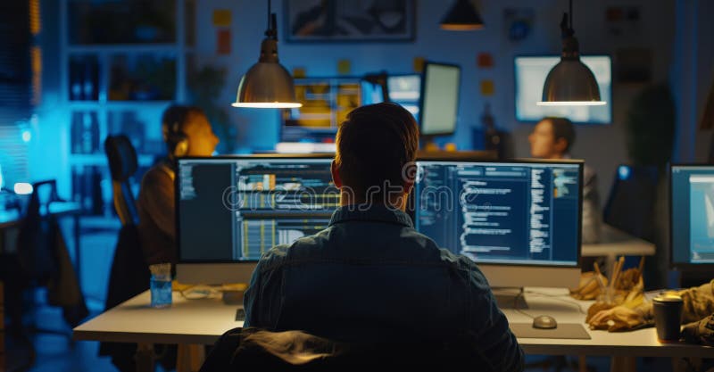 Late Night Coder Working stock illustration. Illustration of digital ...