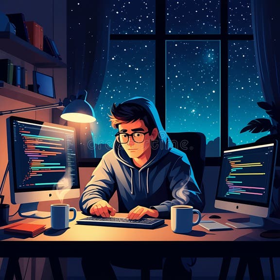 Late-Night Coding: the Spark of Creativity Stock Image - Image of concentration, coding: 376763313