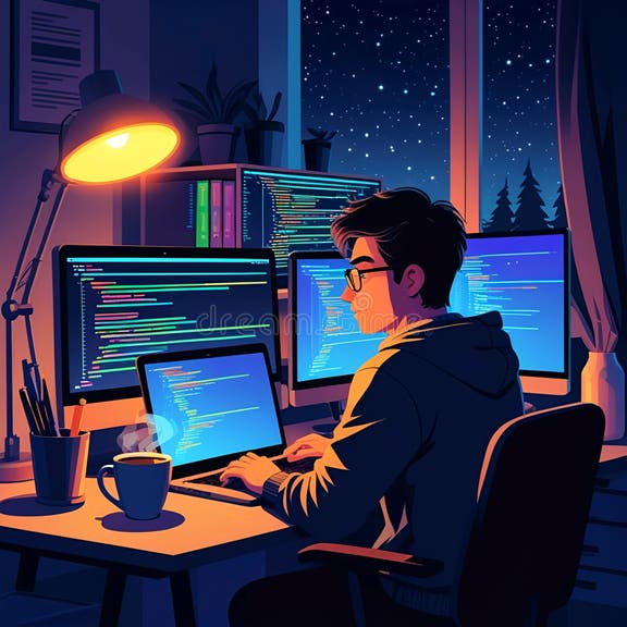 Late-Night Coding: the Spark of Creativity Stock Image - Image of begins, night: 376763347