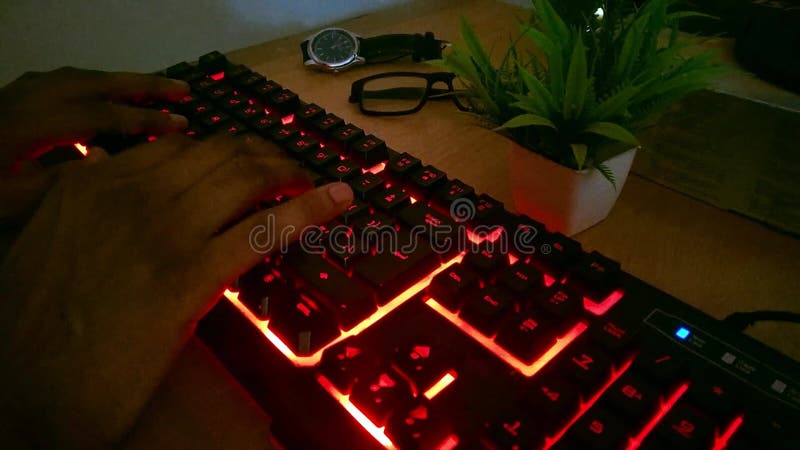 Late Night Computer Work Typing with Illuminated Red Keys Stock Footage ...