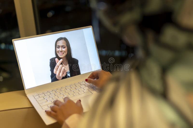 Close Up Computer Screen during Video Conference Stock Photo - Image of ...
