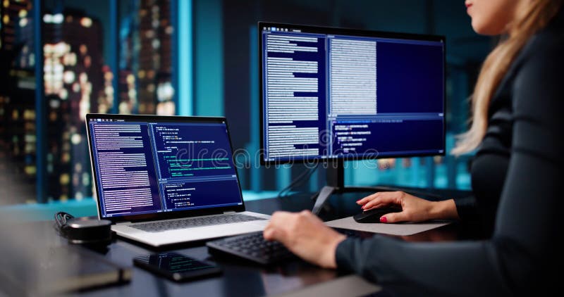 Late Night Engineer Working on Software Code Stock Image - Image of night, looking: 397999833