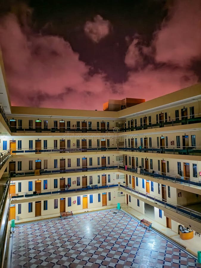 Late Night Interior View of Hostel Stock Photo - Image of plaza ...