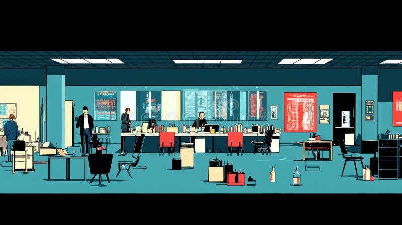 Late Night at the Office stock illustration. Illustration of files ...