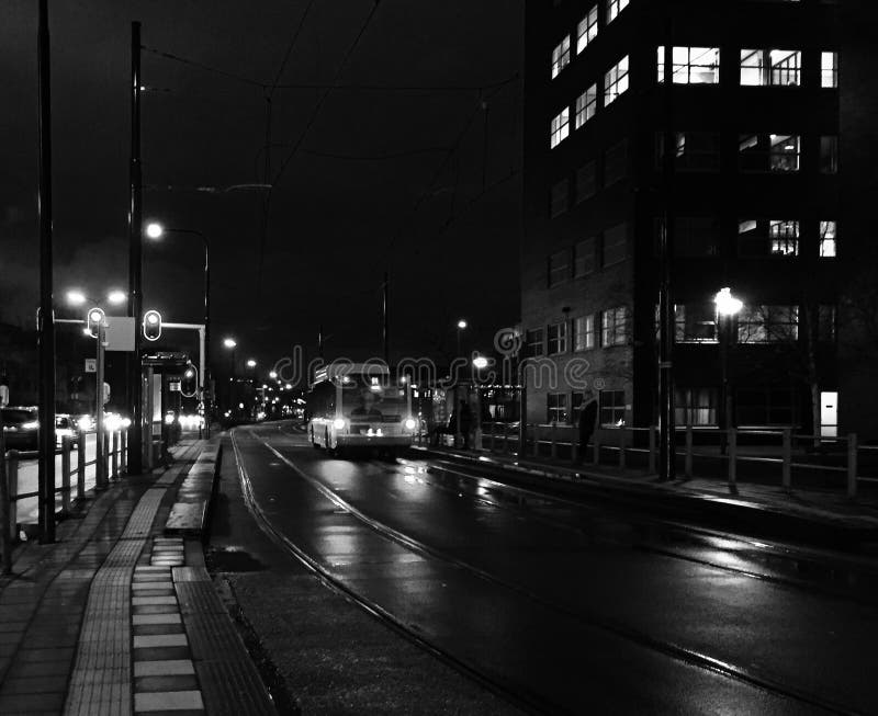 Late night editorial photography. Image of pretty, tram - 73748747