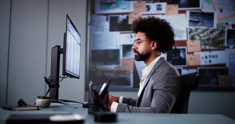 Late Night Private Detective Conducts Online Investigation Stock Photo ...