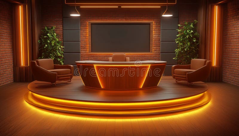 The Late Night Show: a Vacant Stage Featuring a Desk, Chairs, and a ...