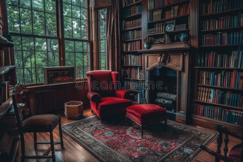 Late Night Studies at an Old, but Cozy Home Library Stock Photo - Image ...
