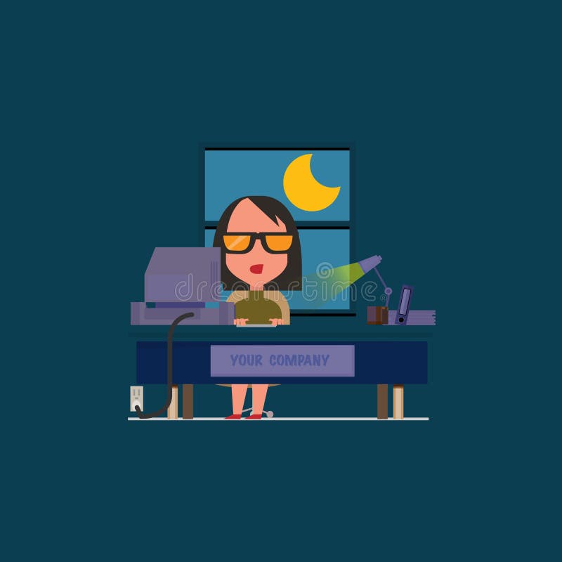 Late night work - stock illustration. Illustration of late - 65815269