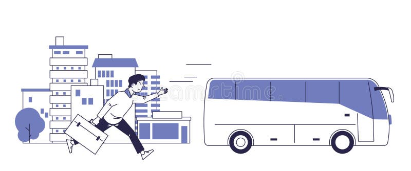 A Late Person Catches Up with the Bus. Stock Vector - Illustration of ...