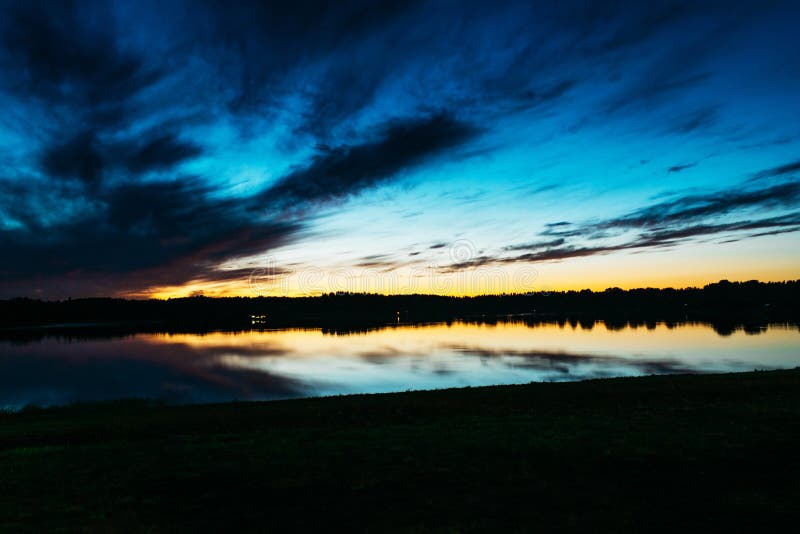 Late Sunset on the Lake in Summer Stock Photo - Image of orange ...