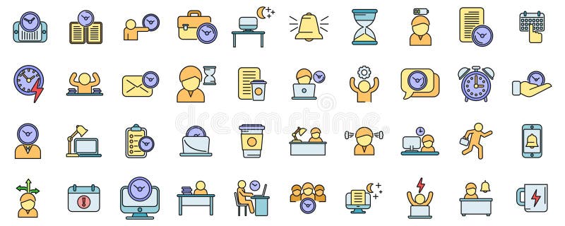 Late Work Icons Set Vector Color Line Stock Vector - Illustration of ...