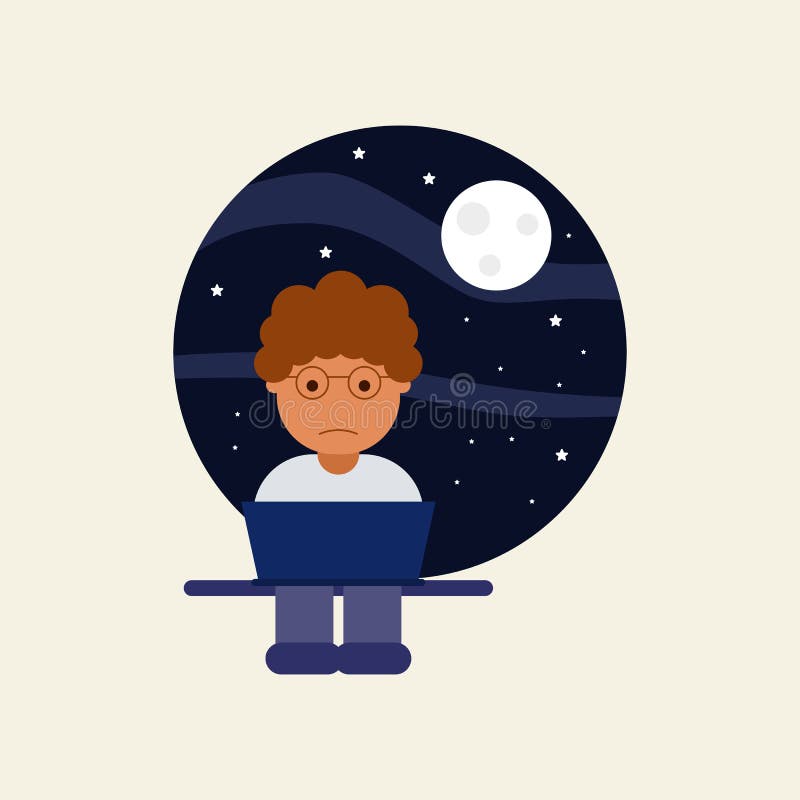 Late for Work, Night Work Study Working Icon, Logo, and Illustration ...